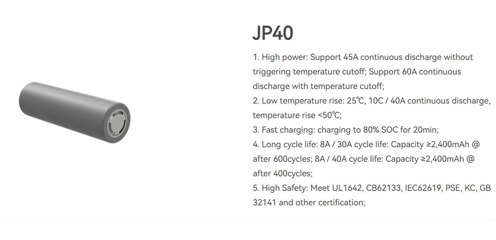 Ampace JP40 21700 4000mah 70A Battery - Tabless Cell