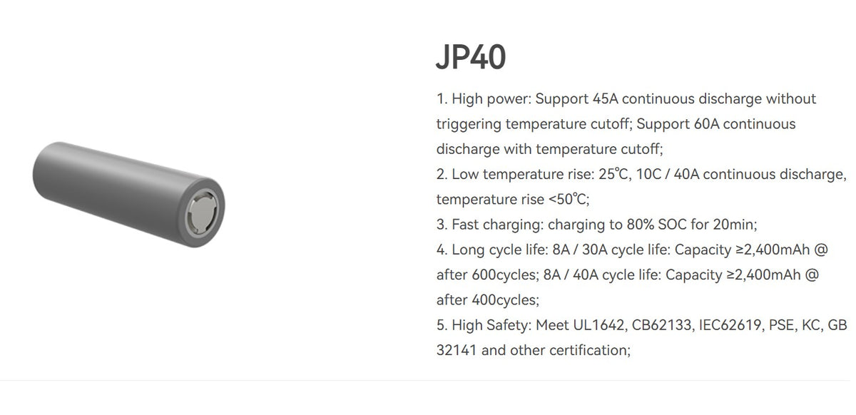Ampace JP40 21700 4000mah 70A Battery - Tabless Cell